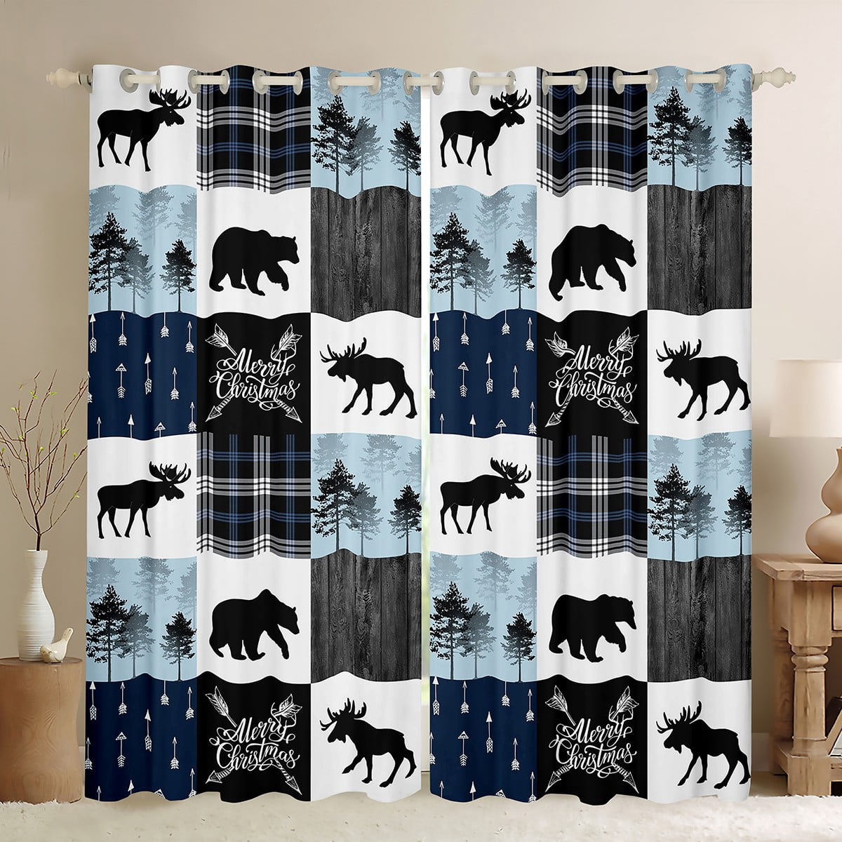 Rustic Patchwork Curtains, Bear Deer Curtains & Drapes Teens Adult ...