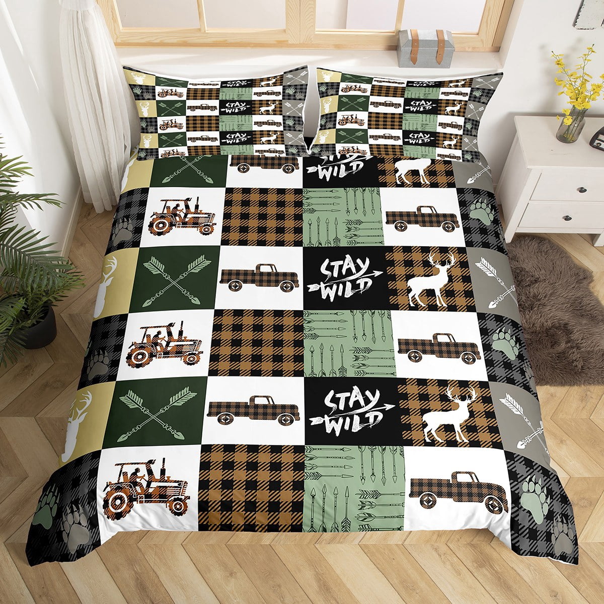 Erosebridal Rustic Patchwork Duvet Cover, Tractor Farm Truck Comforter ...