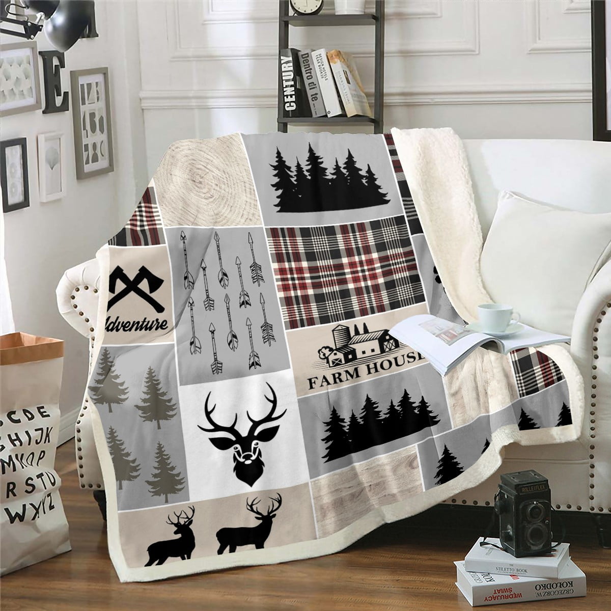 Rustic Patchwork Fleece Blanket Throw Size, Retro Cabin Throw Blanket ...