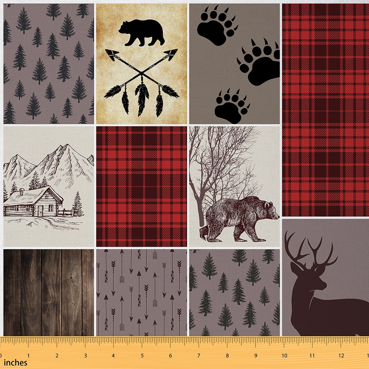 YST Rustic Patchwork Upholstery Fabric Woodland Moose Bear Fabric By ...