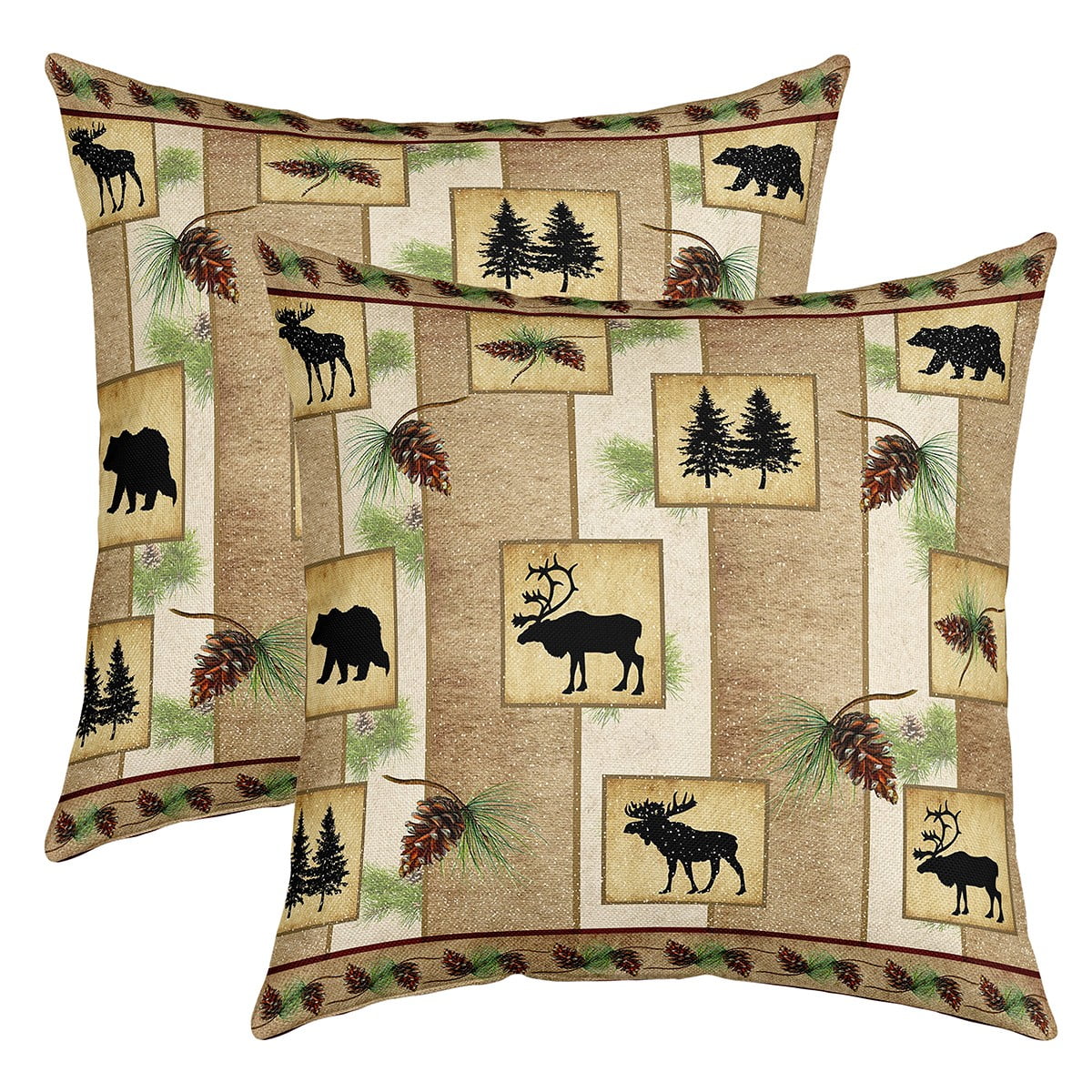 Rustic Pillow Covers Bear Moose Elk Deer Hunting Cushion Covers Pine ...