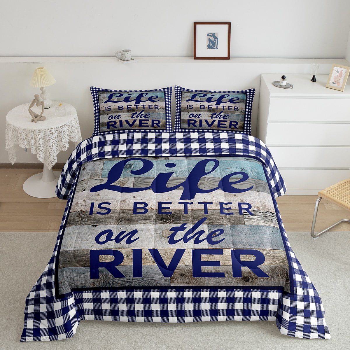 YST Rustic River House Comforter Set Full Vintage Farmhouse Bedding Set, Hunting and Fishing ...