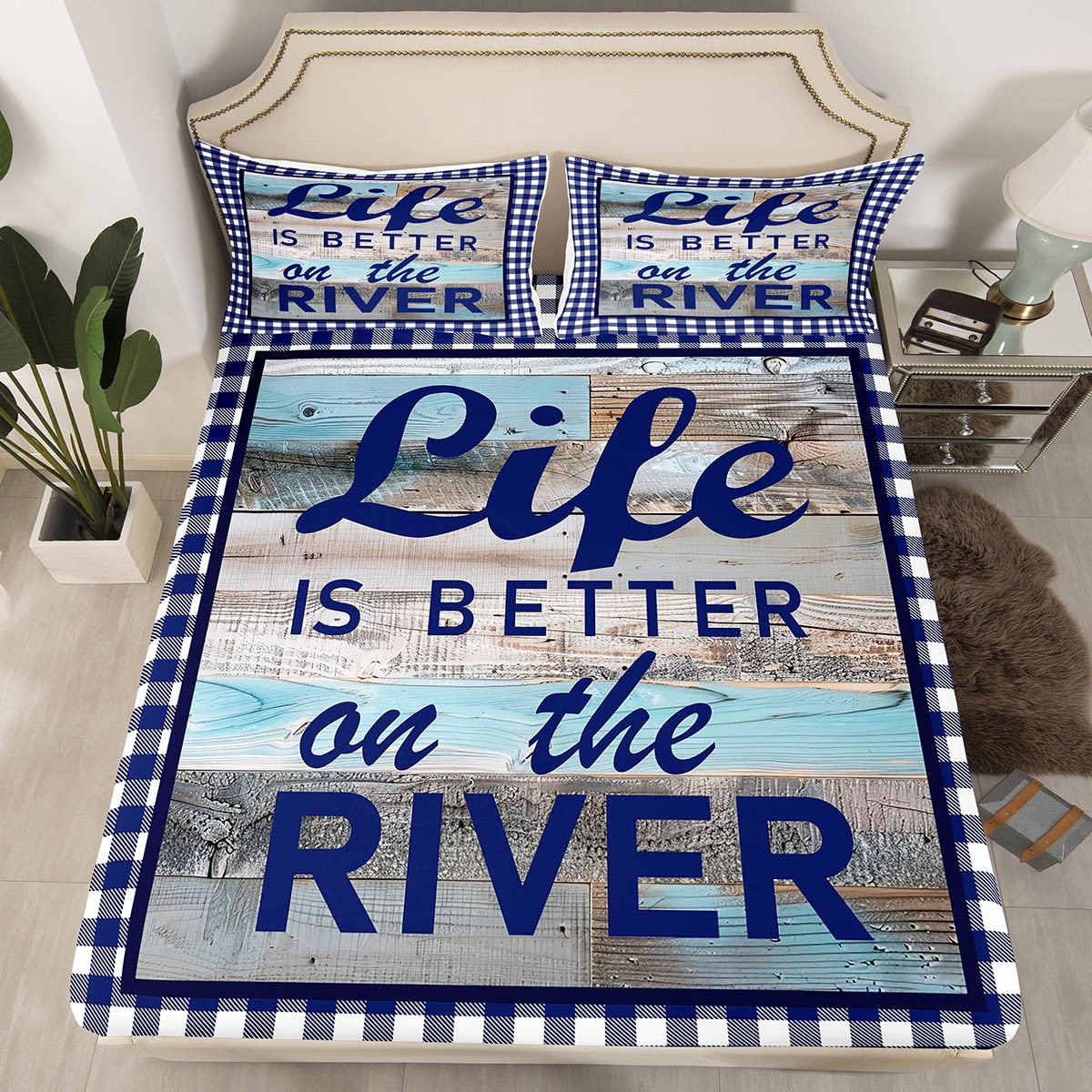 Rustic River House Full Fitted Sheet Vintage Farmhouse Sheets, Hunting ...