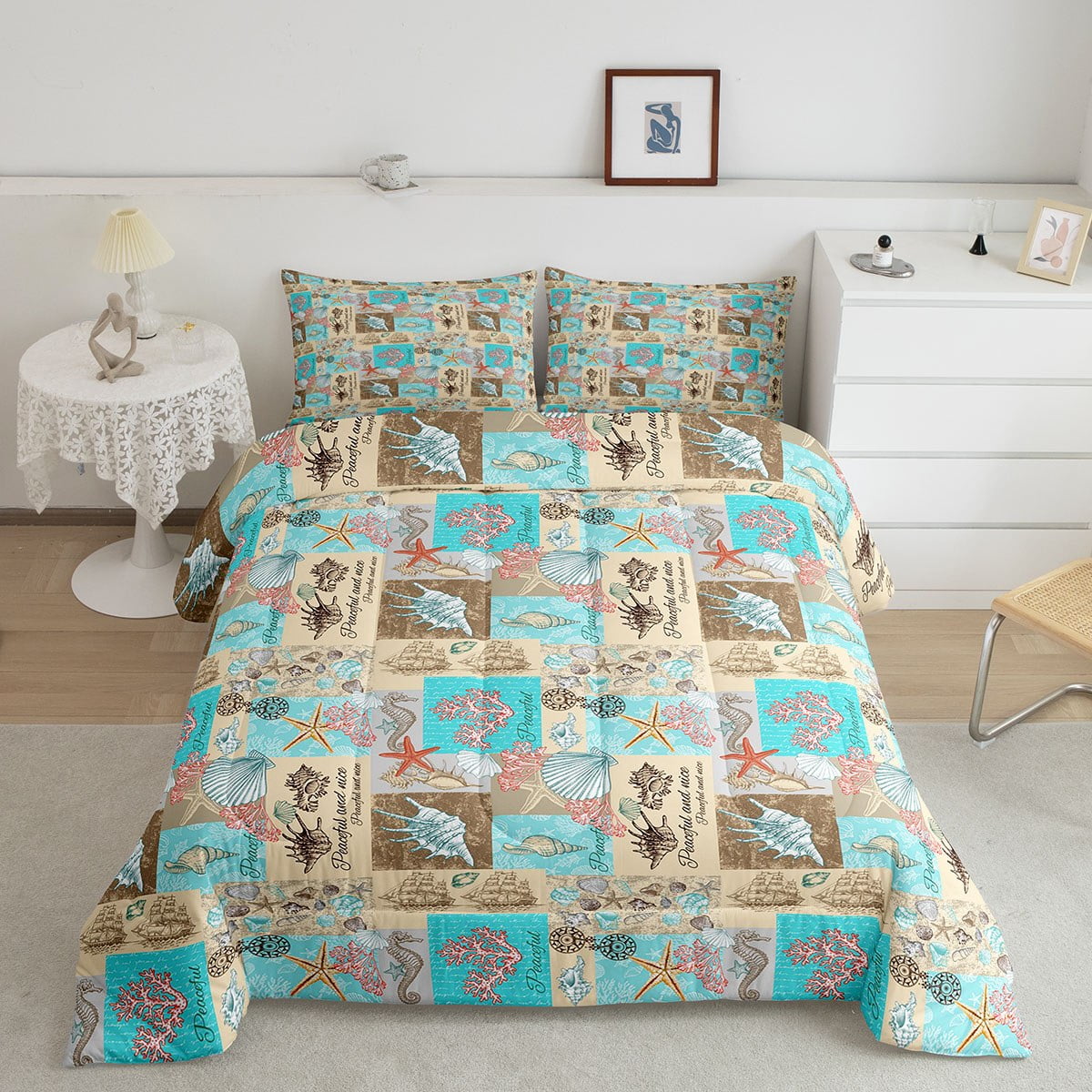 YST Rustic Sea Shell Comforter Set for Kids Boys Girls,Coastal Starfish ...