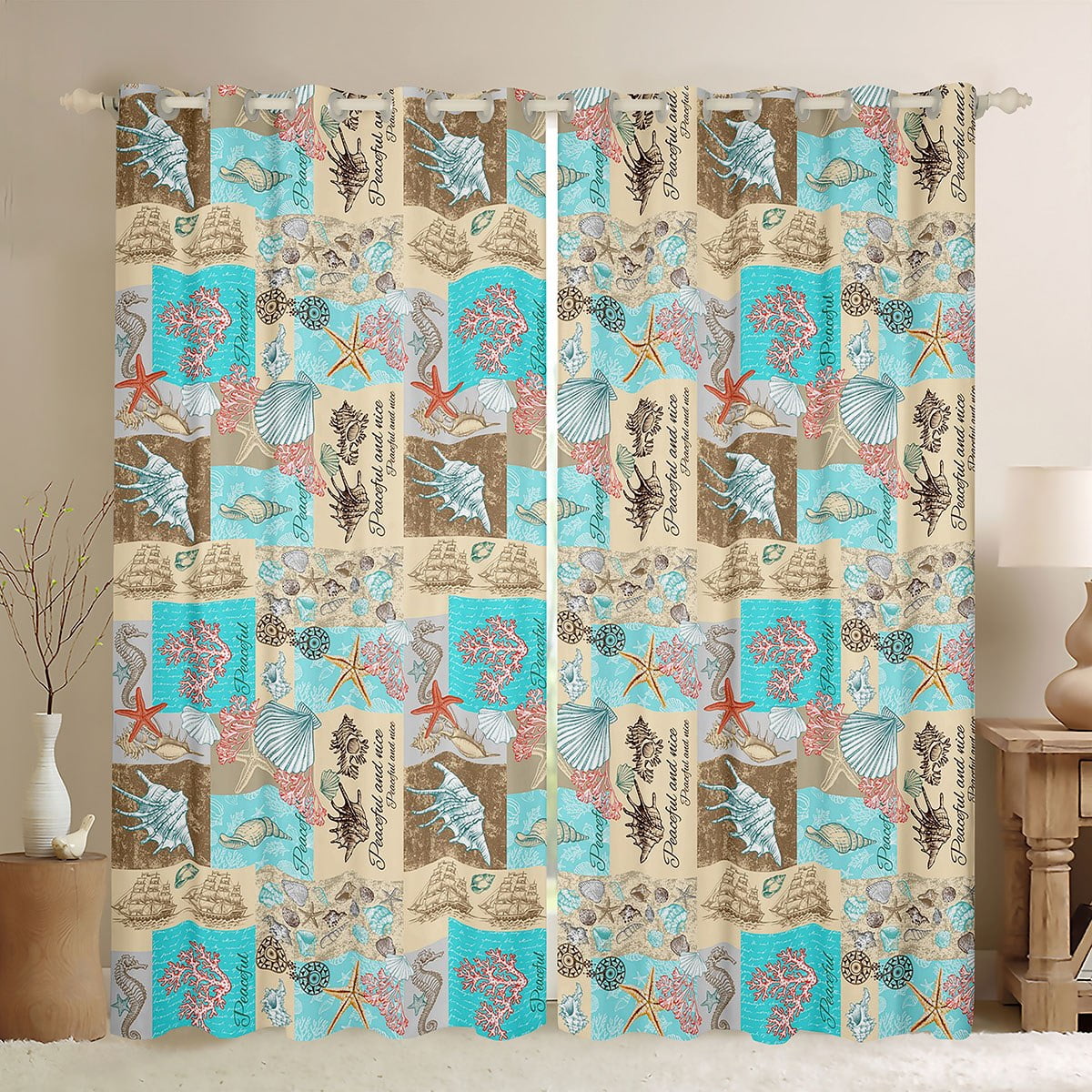 YST Rustic Sea Shell Curtains for Kids Boys Girls,Coastal Starfish ...