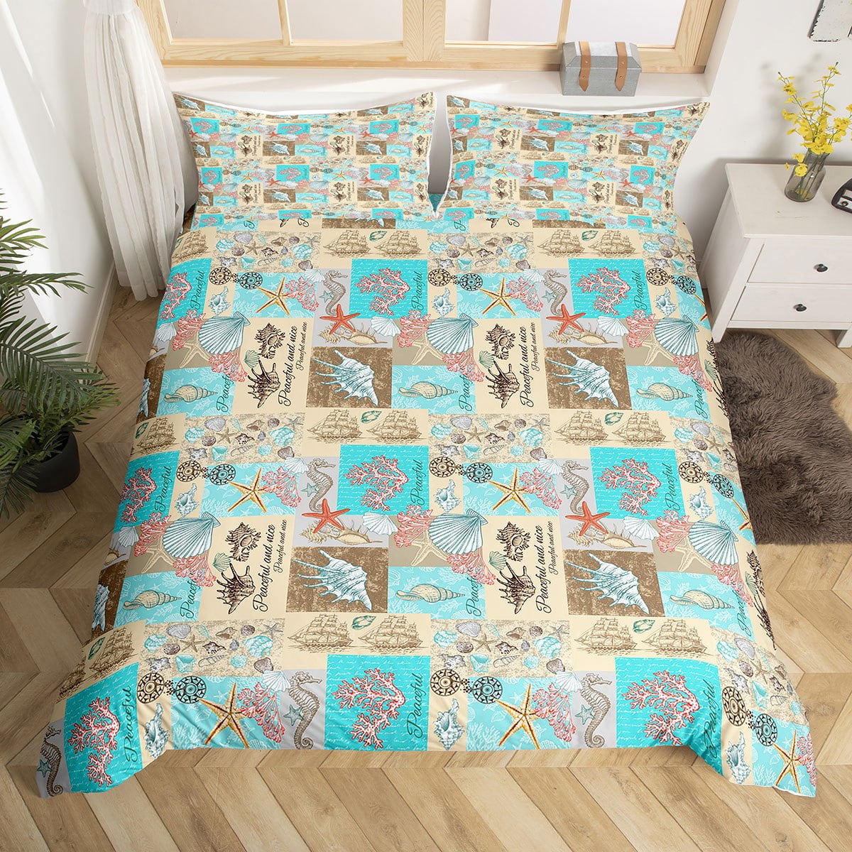 YST Rustic Sea Shell Duvet Cover for Kids Boys Girls,Coastal Starfish ...