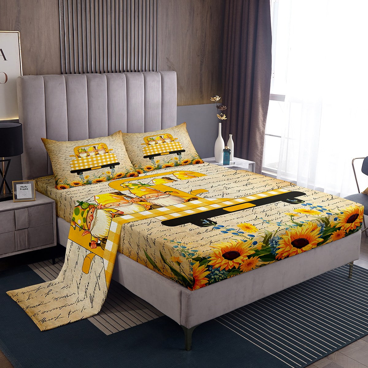 YST Rustic Sunflower Bed Sheets Set for Girls,Kids Gnomes Sheet Set ...