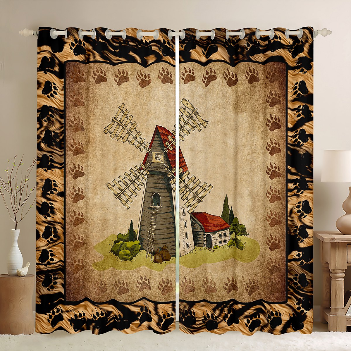 YST Rustic Windmill Blackout Curtains Vintage Farmhouse Curtains ...
