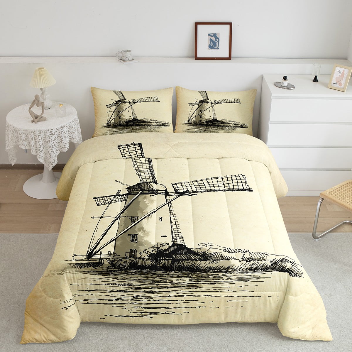YST Rustic Windmill Comforter King Countryside Rural Barn Bedding Set ...