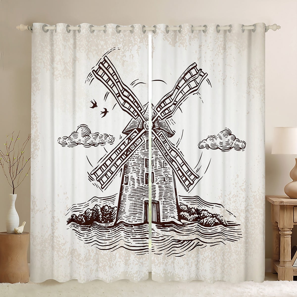 YST Rustic Windmill Curtains & Drapes Retro Farmhouse Blackout Curtains ...