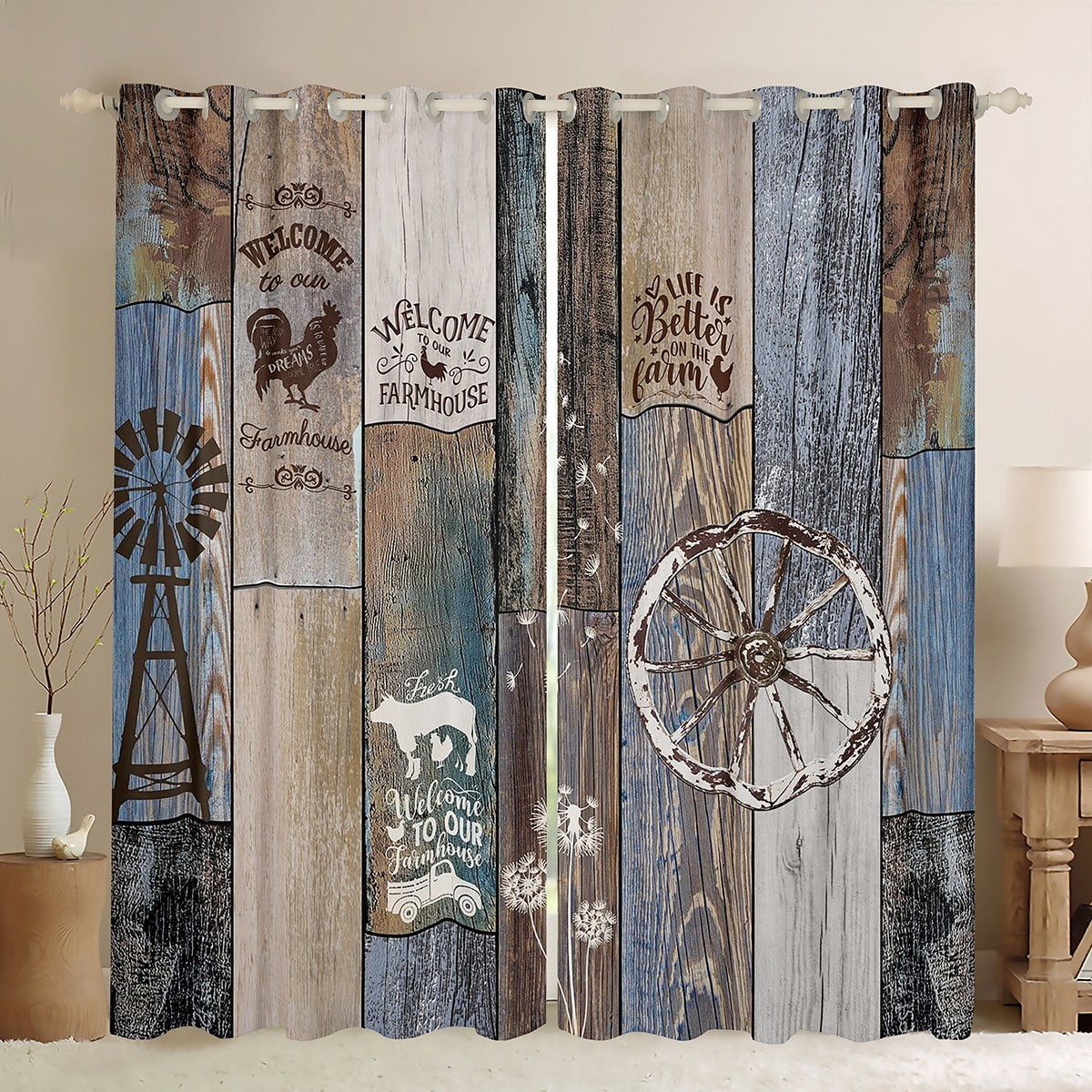 YST Rustic Windmill Curtains For Bedroom, Farmhouse Wheel Vintage Life ...