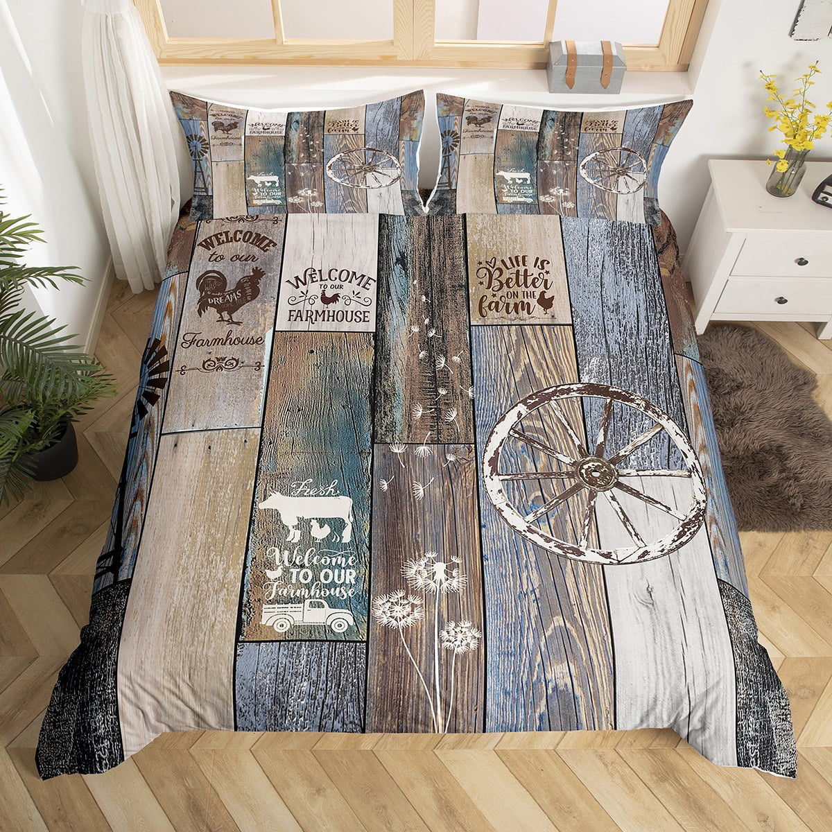 YST Rustic Windmill Duvet Cover For Bedroom Decor, Farmhouse Wheel ...