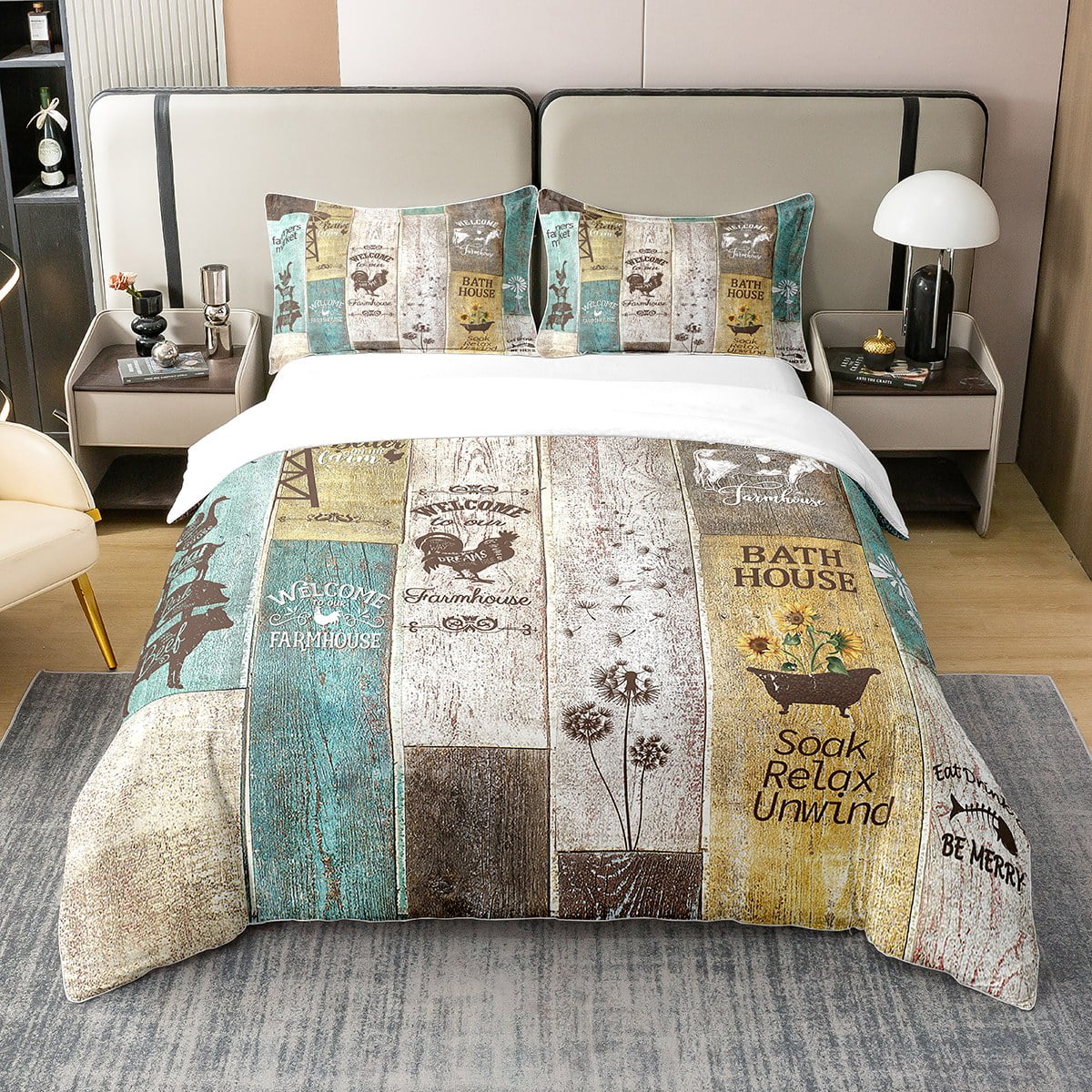 Rustic Windmill Farmhouse 100% Cotton Duvet Cover King,Vintage Country ...