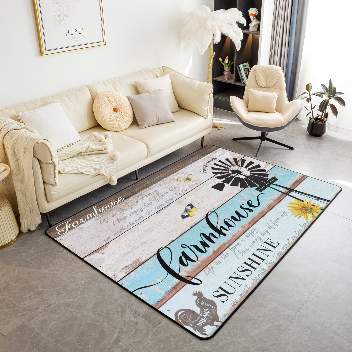 Erosebridal Rustic Windmill Farmhouse Area Rug,Tractor Cabin Rug 5x7 ...