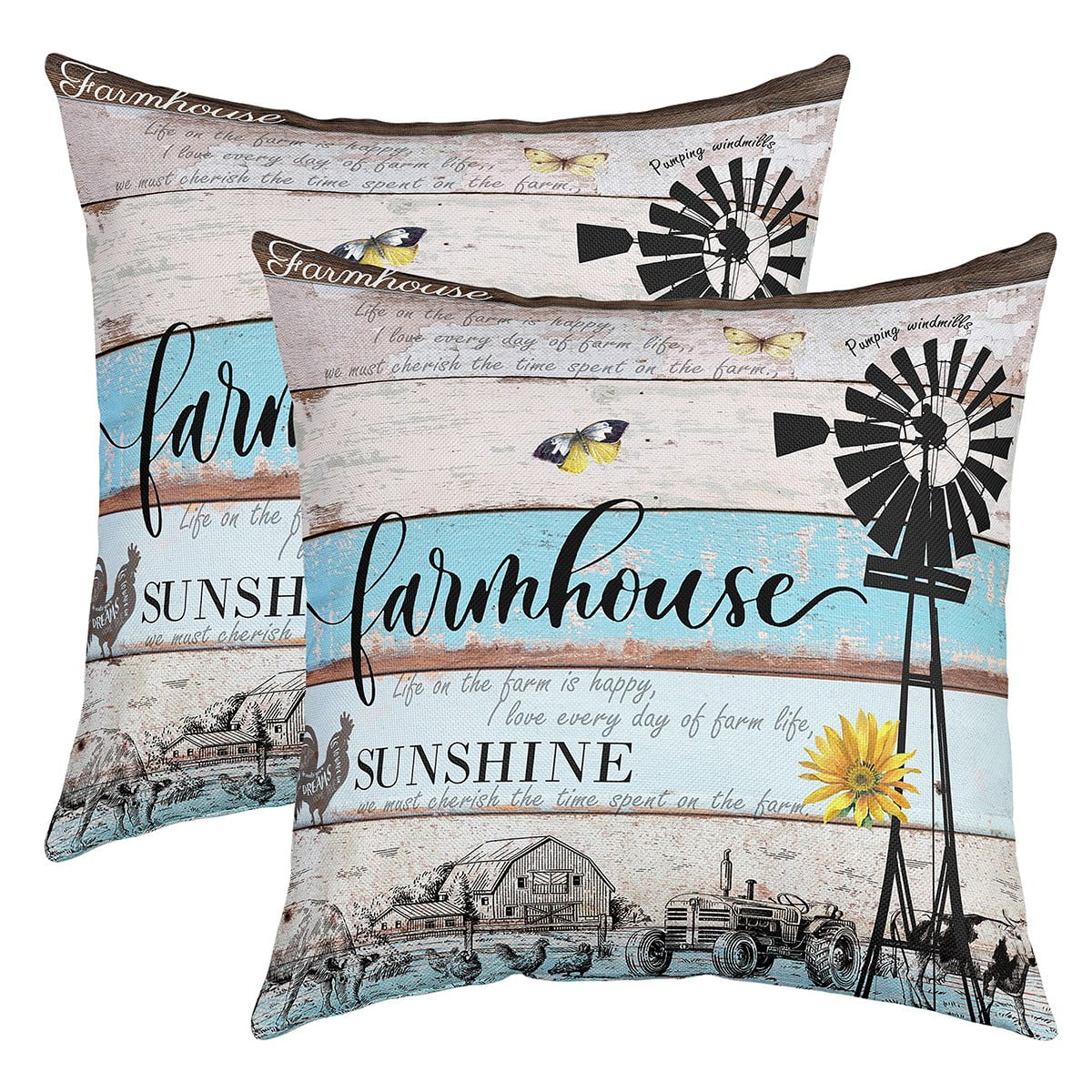 YST Rustic Windmill Farmhouse Throw Pillow Covers,Tractor Cabin Cushion ...
