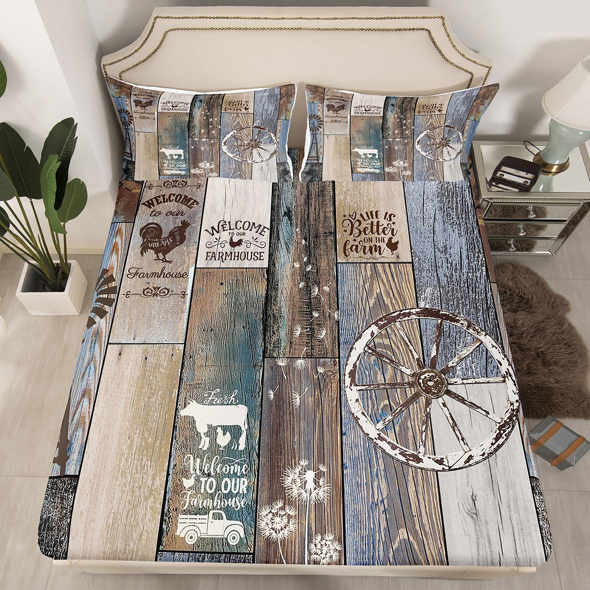 Erosebridal Rustic Windmill Fitted Sheet For Bedroom Decor, Farmhouse ...