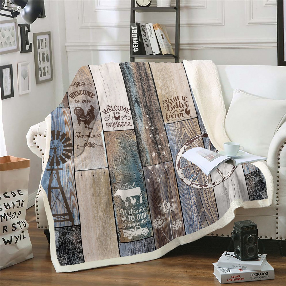 Rustic Windmill Throw Blanket For Bedroom Decor, Farmhouse Wheel ...