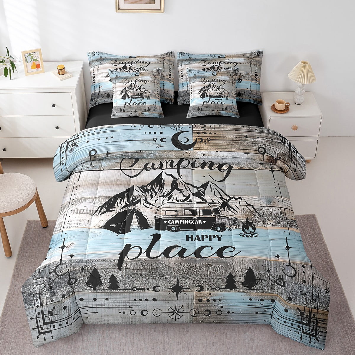 YST Rv Bed In A Bag For Travel Trailers Happy Camping Bunk Comforter ...