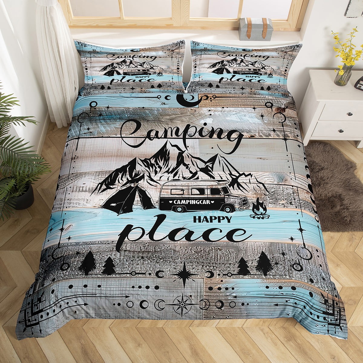 Rv Bedding Set For Travel Trailers Happy Camping Bunk Comforter Cover ...