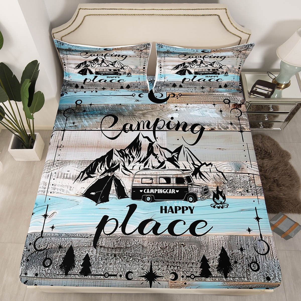 YST Rv Bedding Set For Travel Trailers Happy Camping Bunk Bed Sheets ...