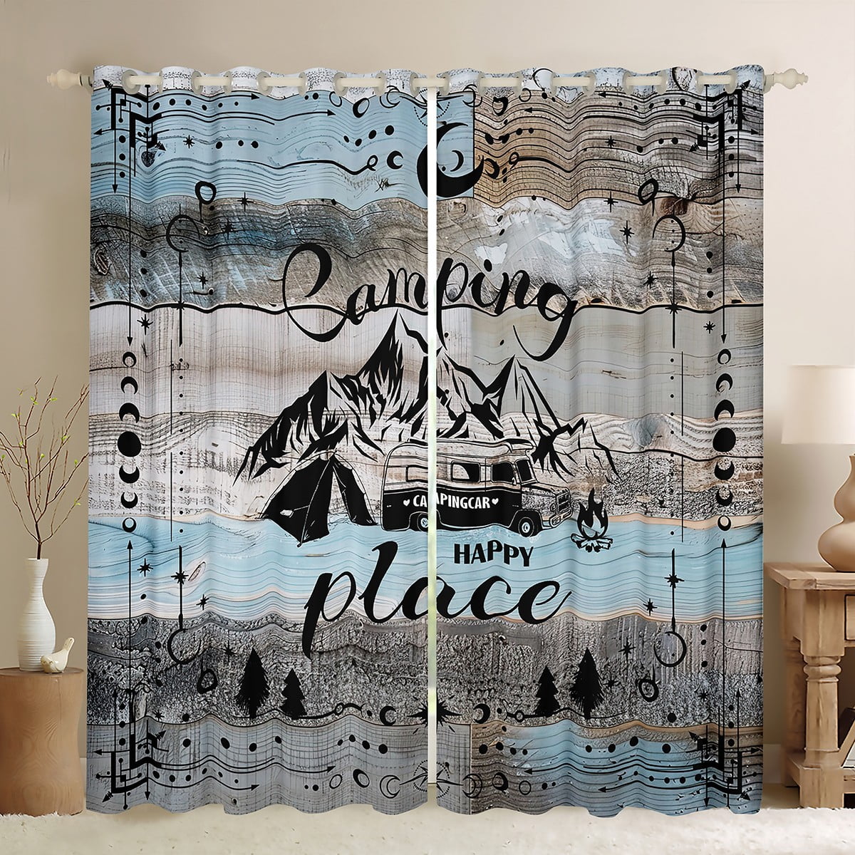 YST Rv Blackout Curtains For Travel Trailers Happy Camping Curtains ...