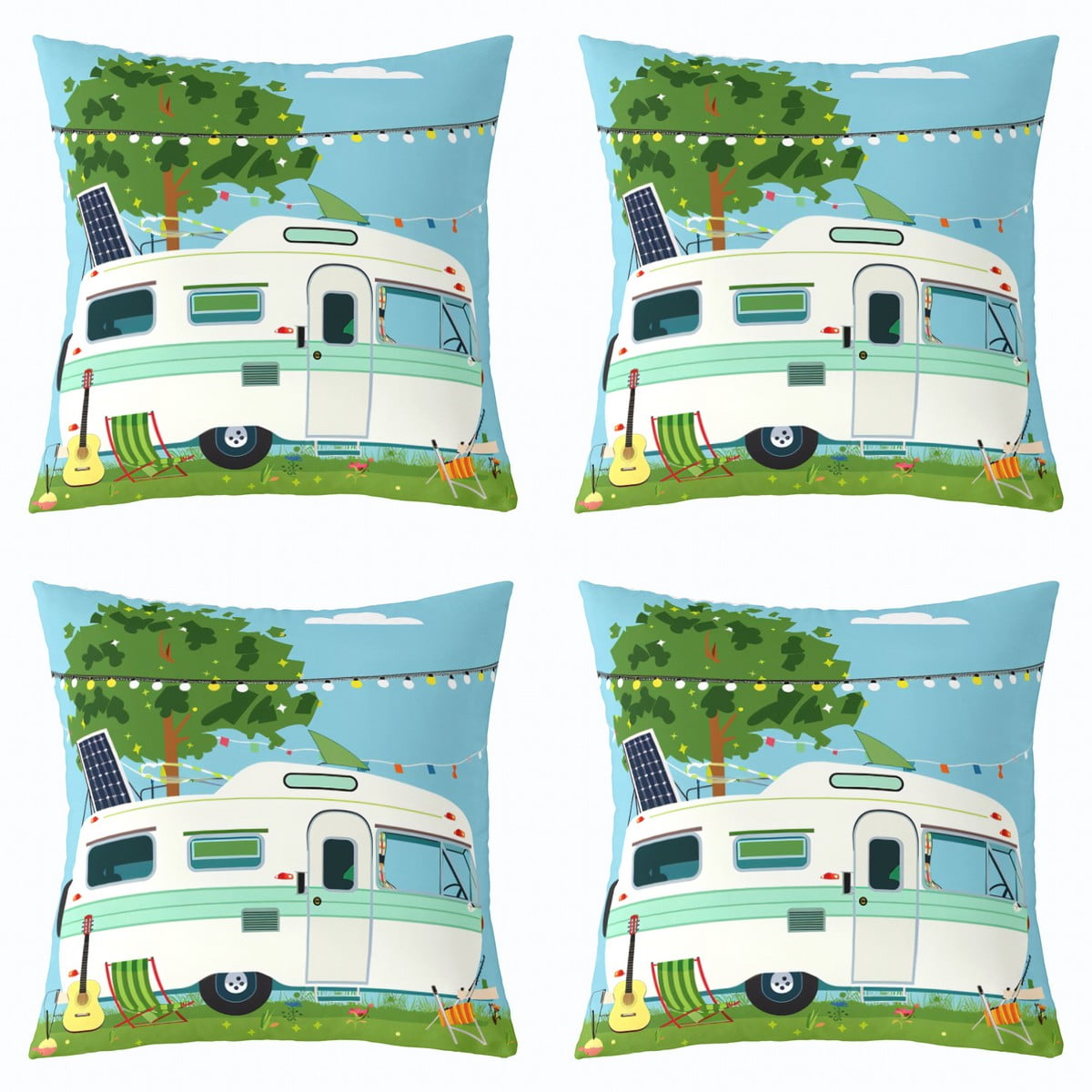 YST Rv Camper Throw Pillow Covers,Happy Camping Pillow Covers Set of 4 ...