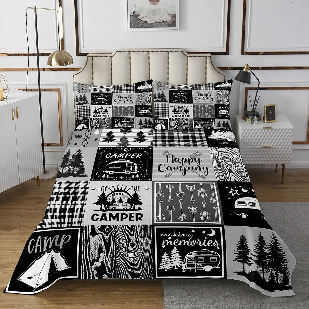 Rv Quilt Sets Plaid Camper Bedspread Set Twin Rustic Farmhouse Camping ...