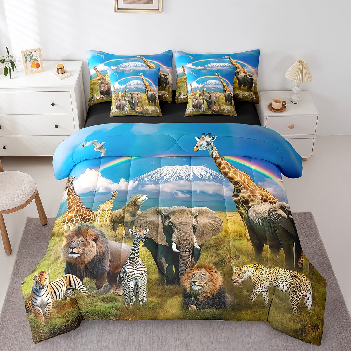 Safari Animal King Comforter Set 7 Piece,Elephant Cheetah Print Bed in ...