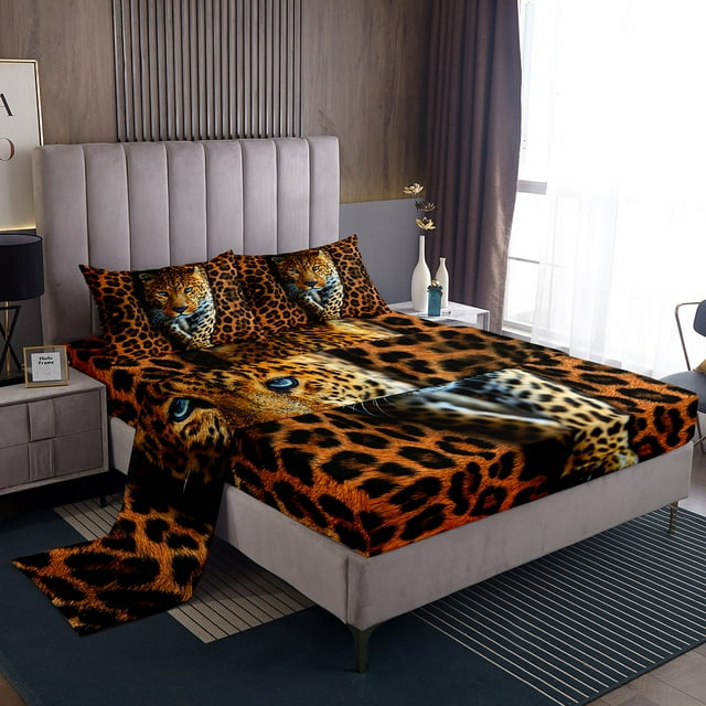 YST Safari Cheetah Bed Set Brown Leopard Print Bed Sheets Set, Wild ...