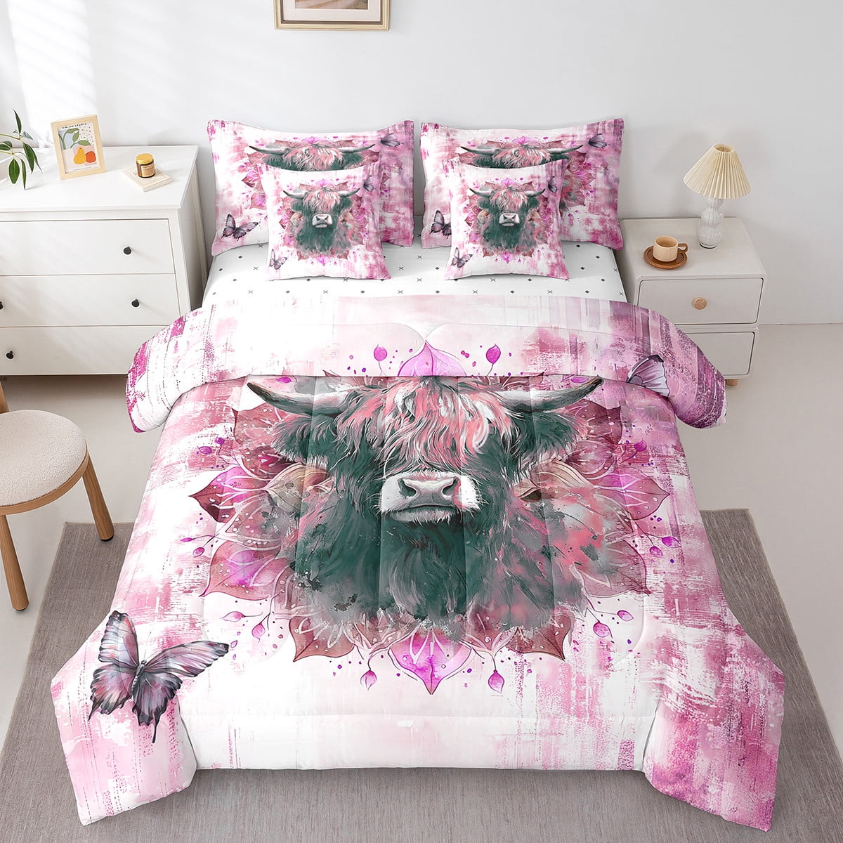 Safari Highland Cow Queen Comforter Set 7 Pieces Farm Animal Bedding ...