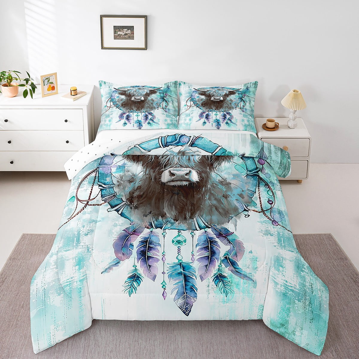 Safari Highland Cow Queen Size Comforter Set Farm Animal Bedding Set ...