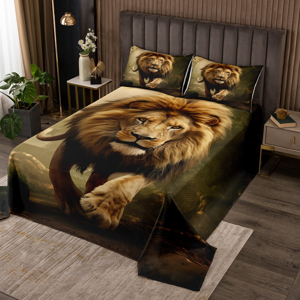 Safari Lion King Quilt Set 3D Lion Bedspread Set,Jungle Wild Animal ...