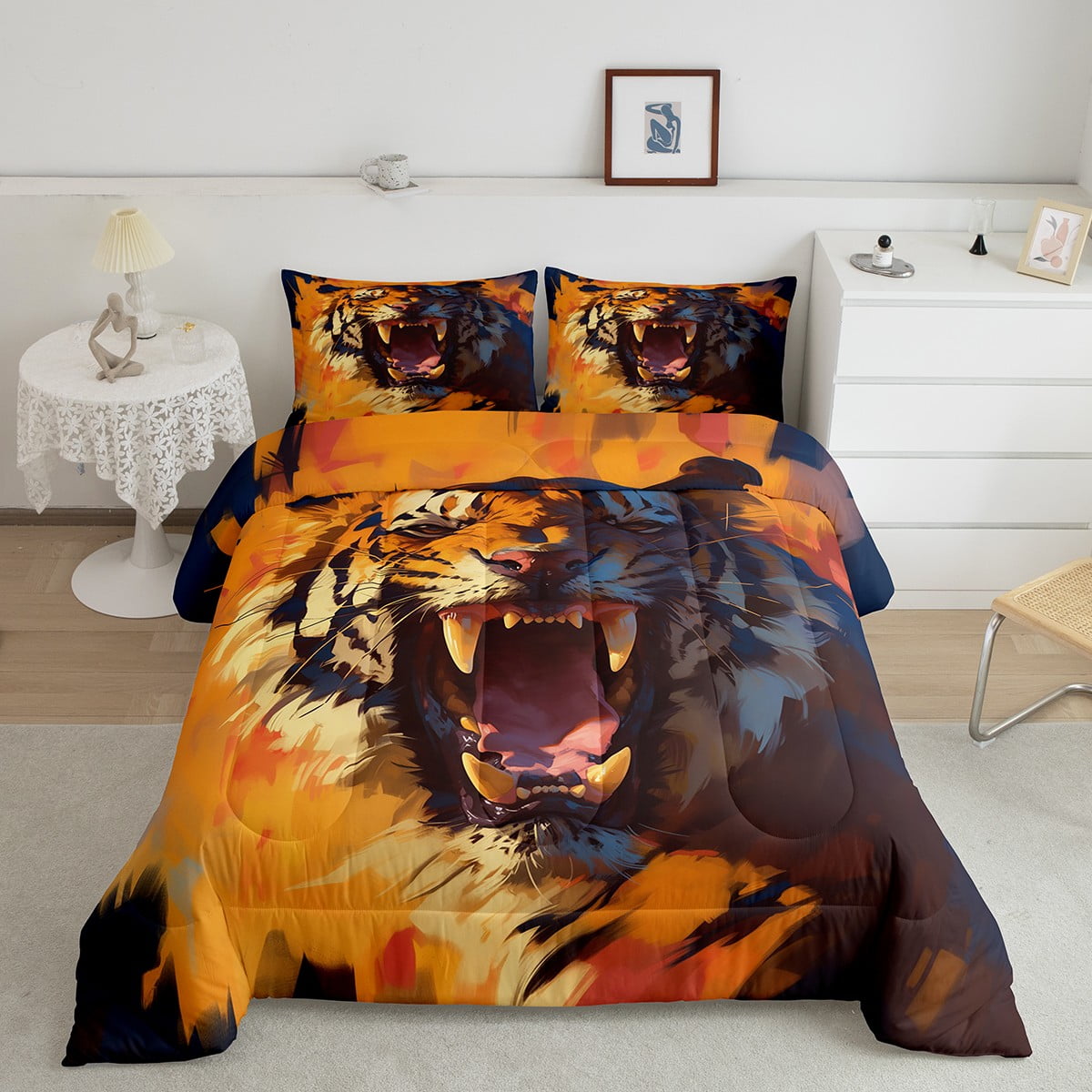 Safari Tiger Queen Comforter Set Cartoon Tiger Graffiti Bedding Sets ...
