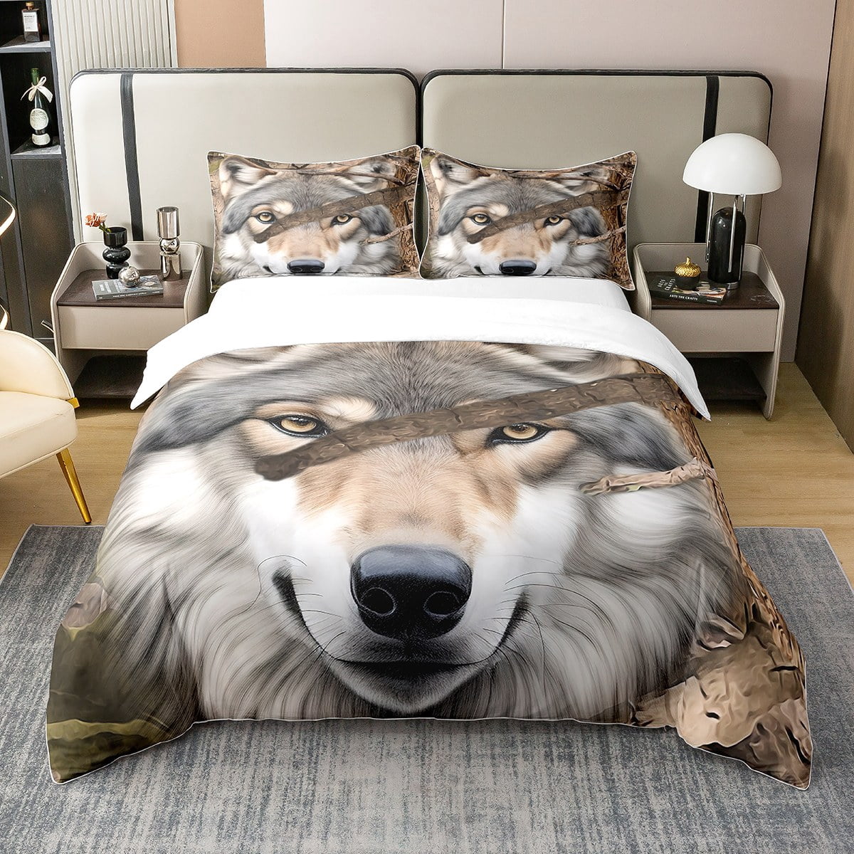 Safari Wolf 100% Cotton Duvet Cover Queen,Hunting Animal Comforter ...