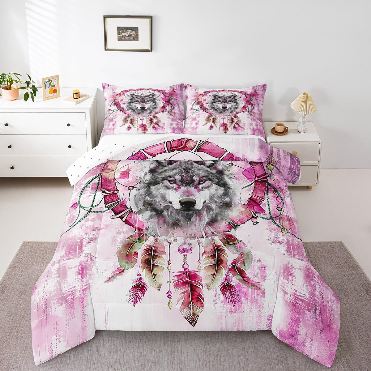 Safari Wolf Comforter Set Animal Bedding Set,Bohemian Dreamcatcher Down ...