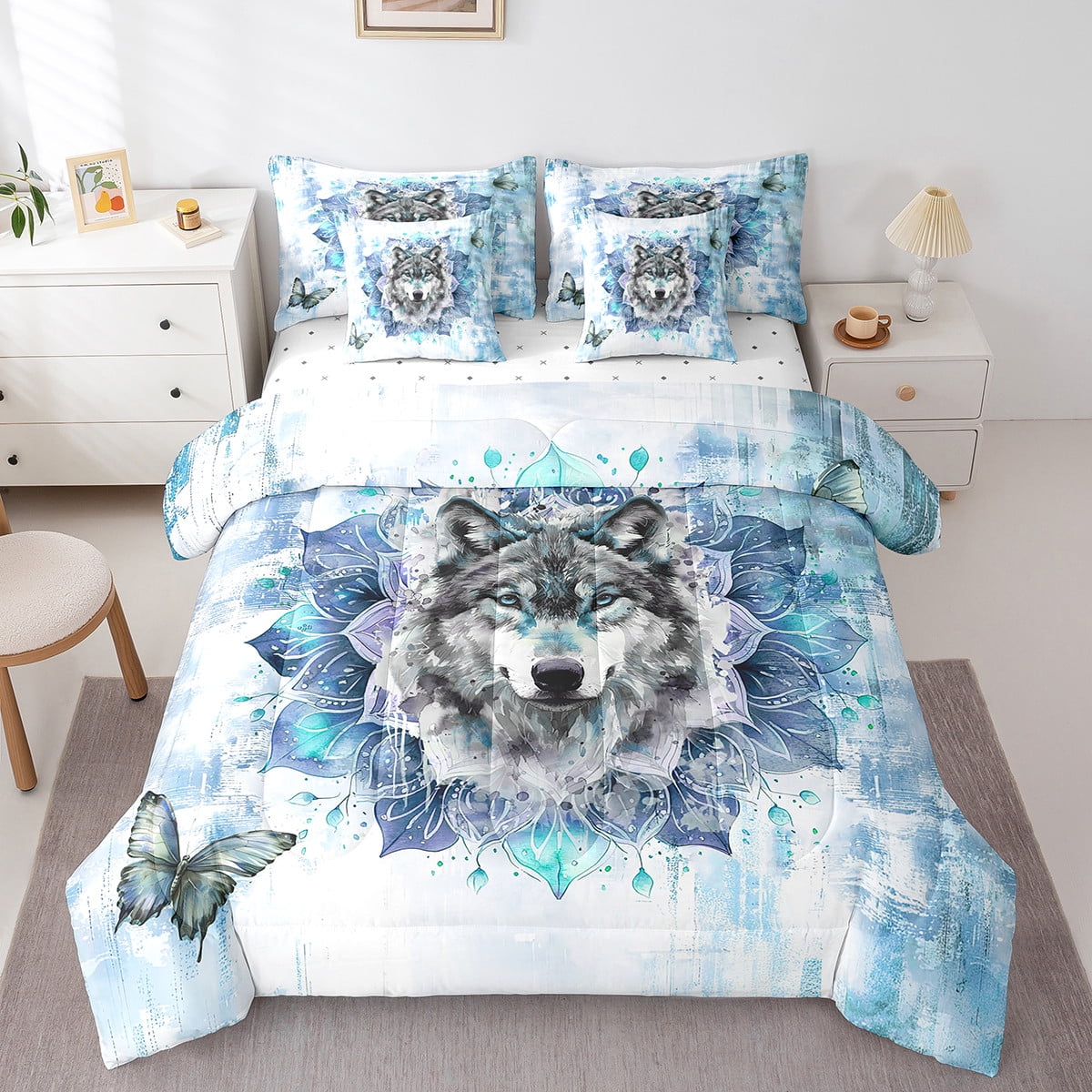 Safari Wolf Twin Comforter Set 7 Pieces Animal Bedding Comforter Sets ...