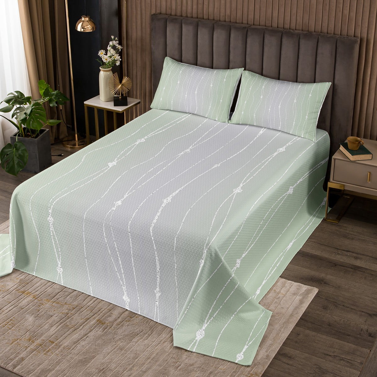 Erosebridal Sage Green and Grey King Quilt Set Men Watercolor Gradient ...