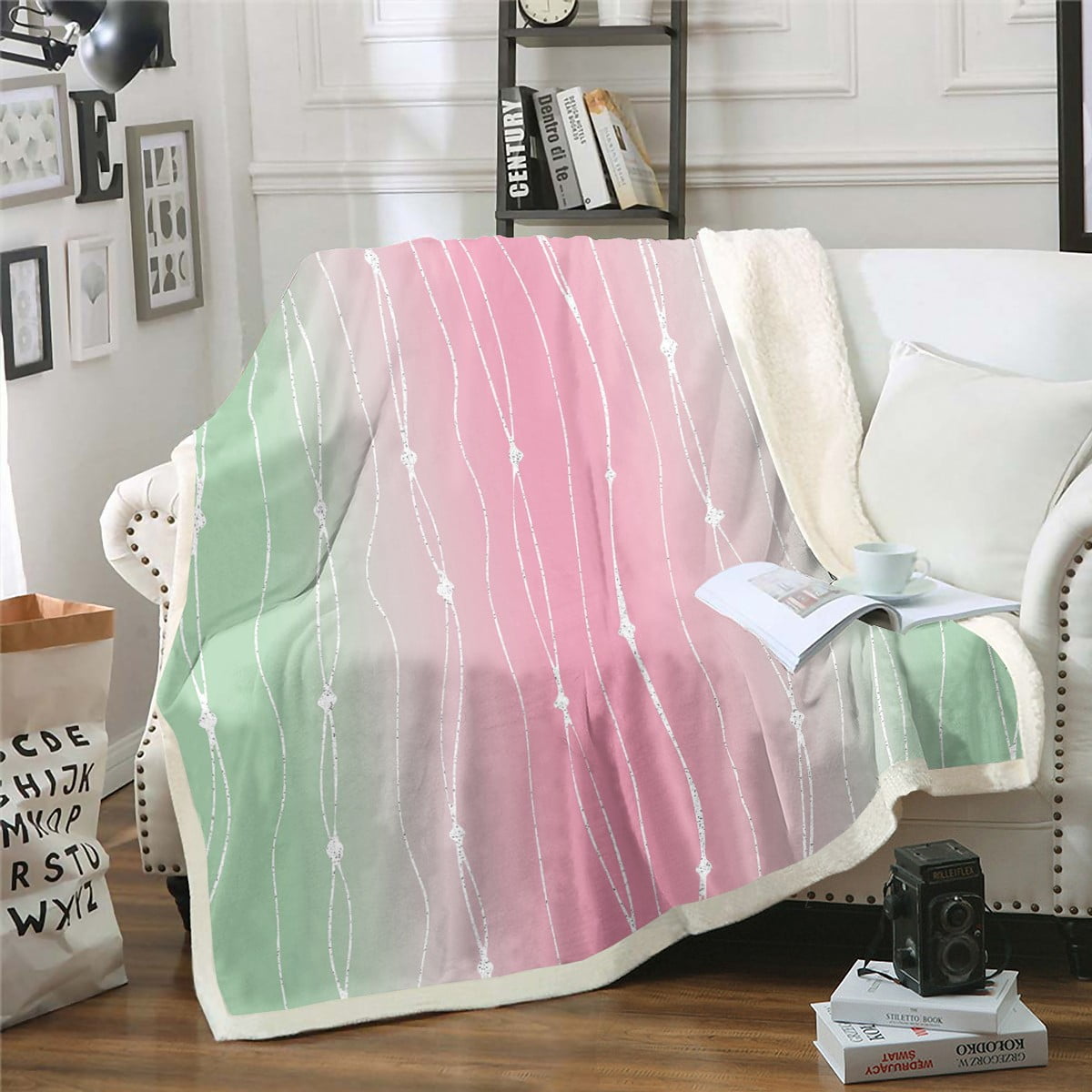 Sage Green and Pink Blanket Women Abstract Aesthetic Throw Blanket for ...