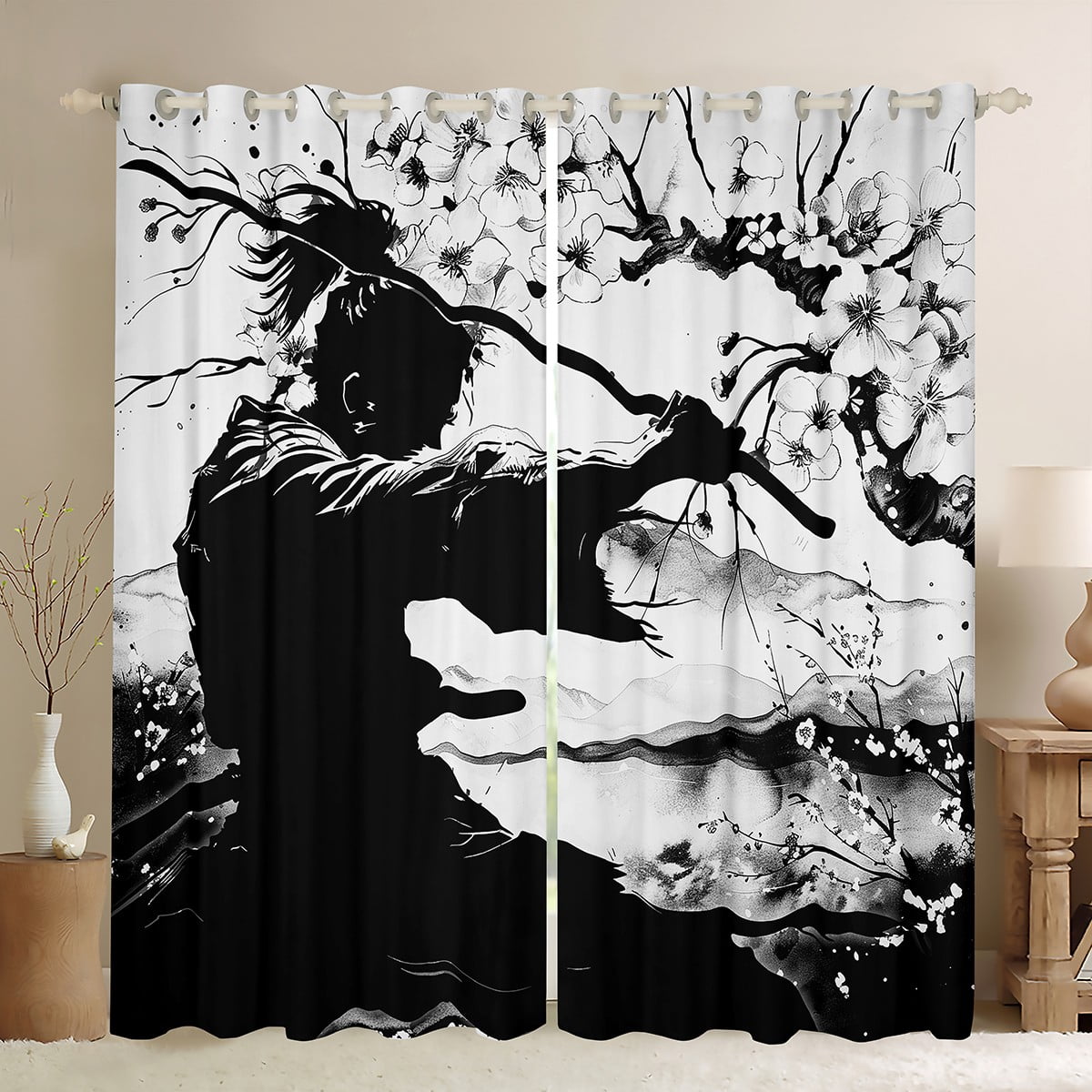 YST Samurai 30%-50% Blackout Curtains, Japanese Style Print Curtains ...