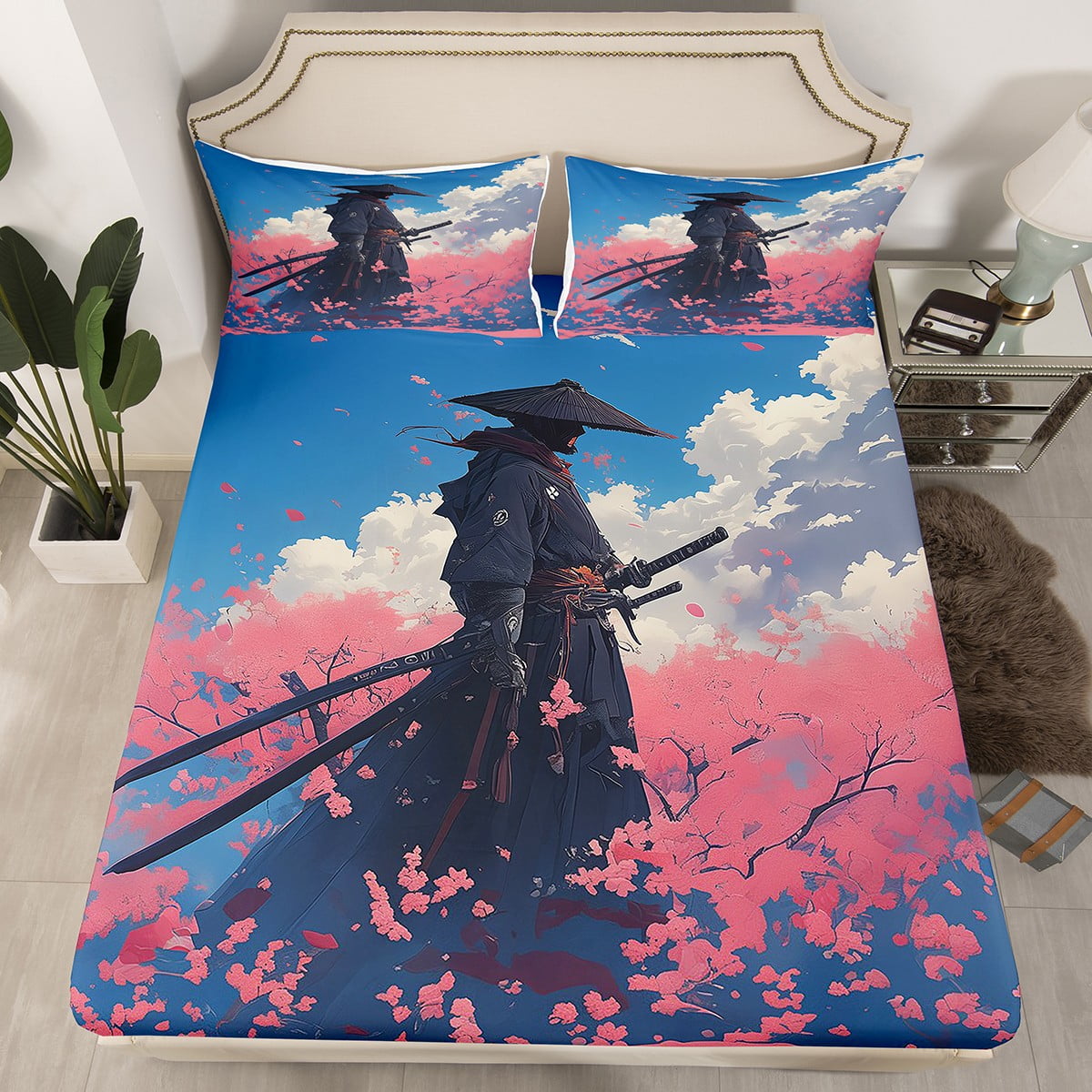 Samurai Bedding Set Twin Size, Japanese Warrior Fitted Sheet Teens ...