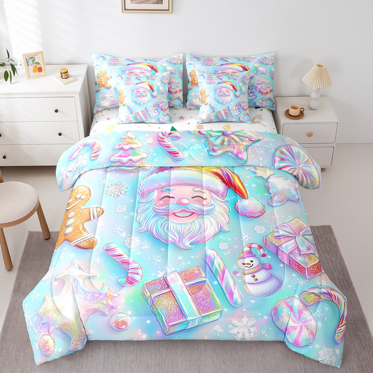 YST Santa Claus Bedding Set Cute Christmas Snowman Gingerbread Man Bed ...