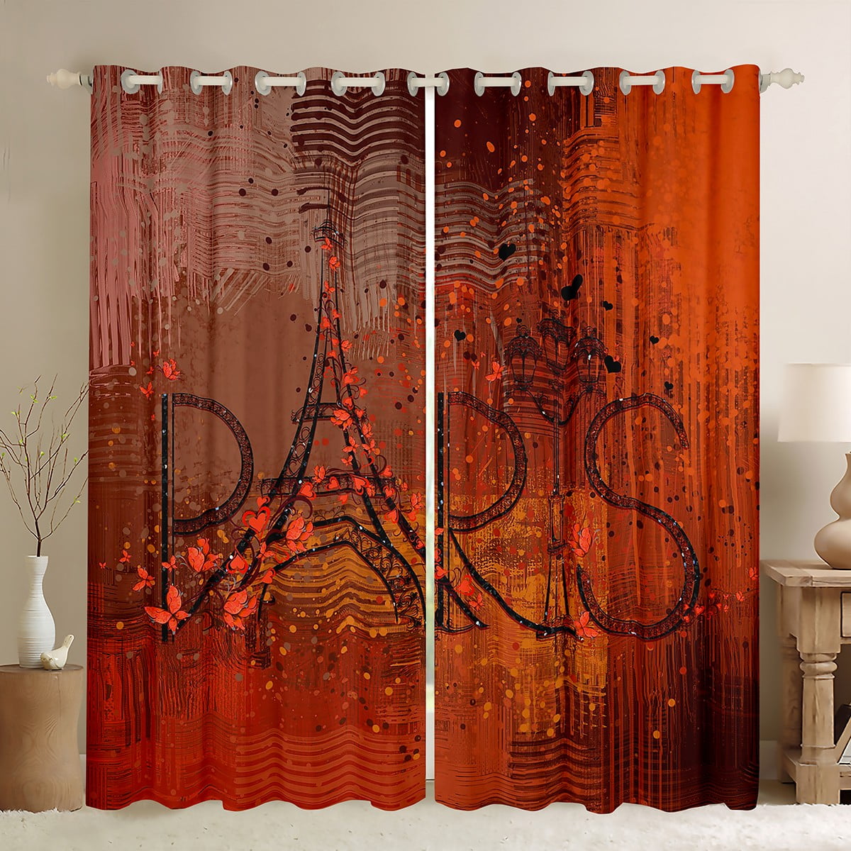 Erosebridal Scarlet Oil Painting Curtains & Drapes Chic Paris Curtains ...