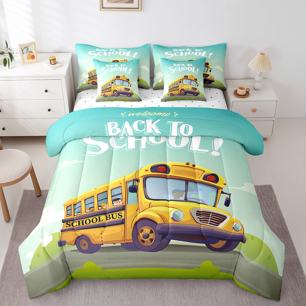 YST School Bus 7Pcs Bedding Sets Back To School Comforter Sets Bed In A ...