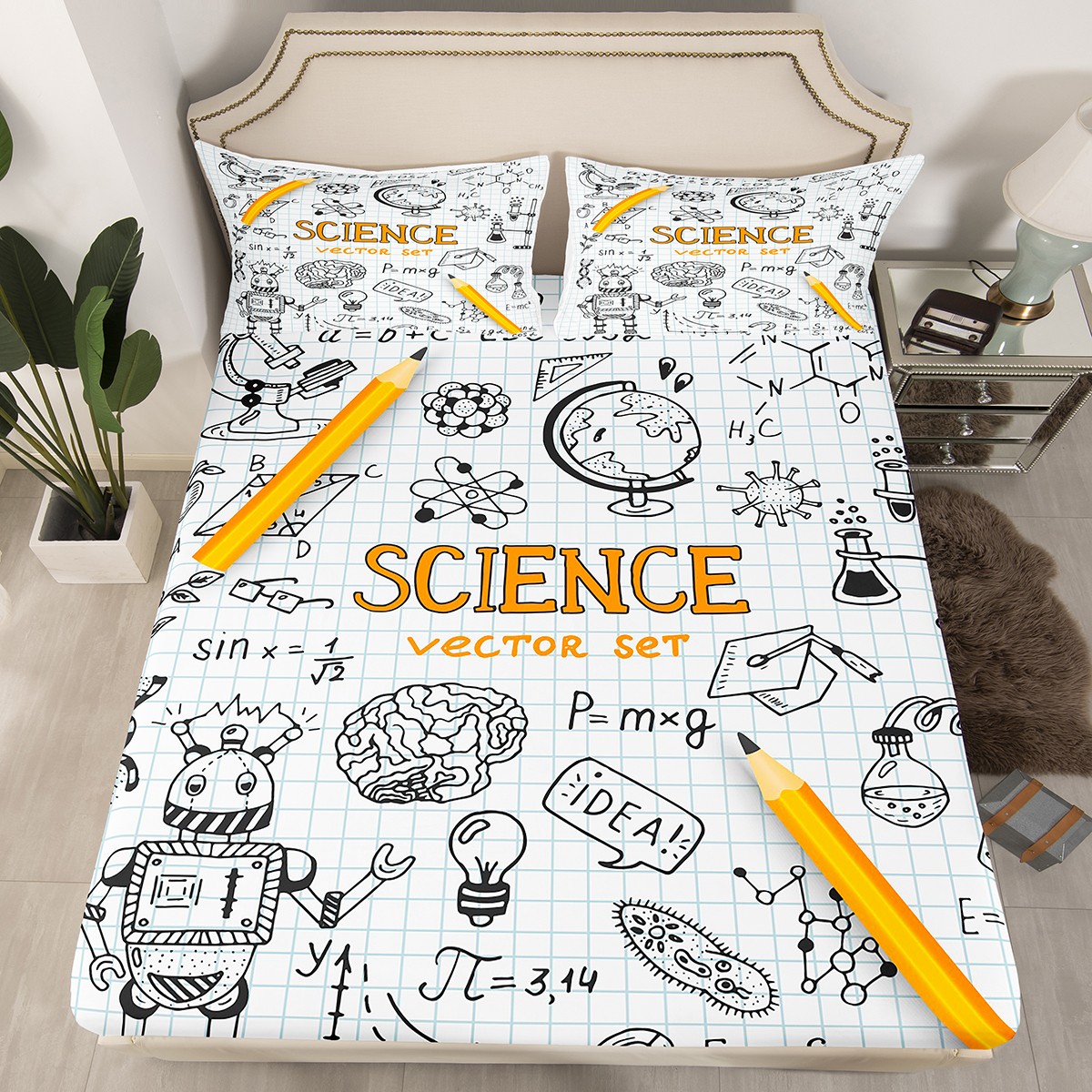 YST Science Formula Fitted Sheet Science Theme Bed Sheets for Boys ...