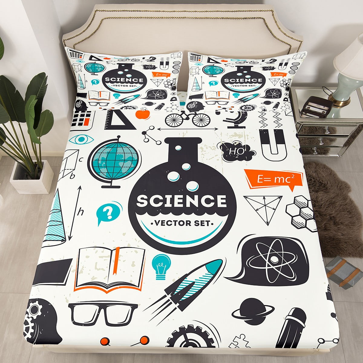 YST Science Formula Fitted Sheet Twin Size Science Theme Bed Sheets for ...