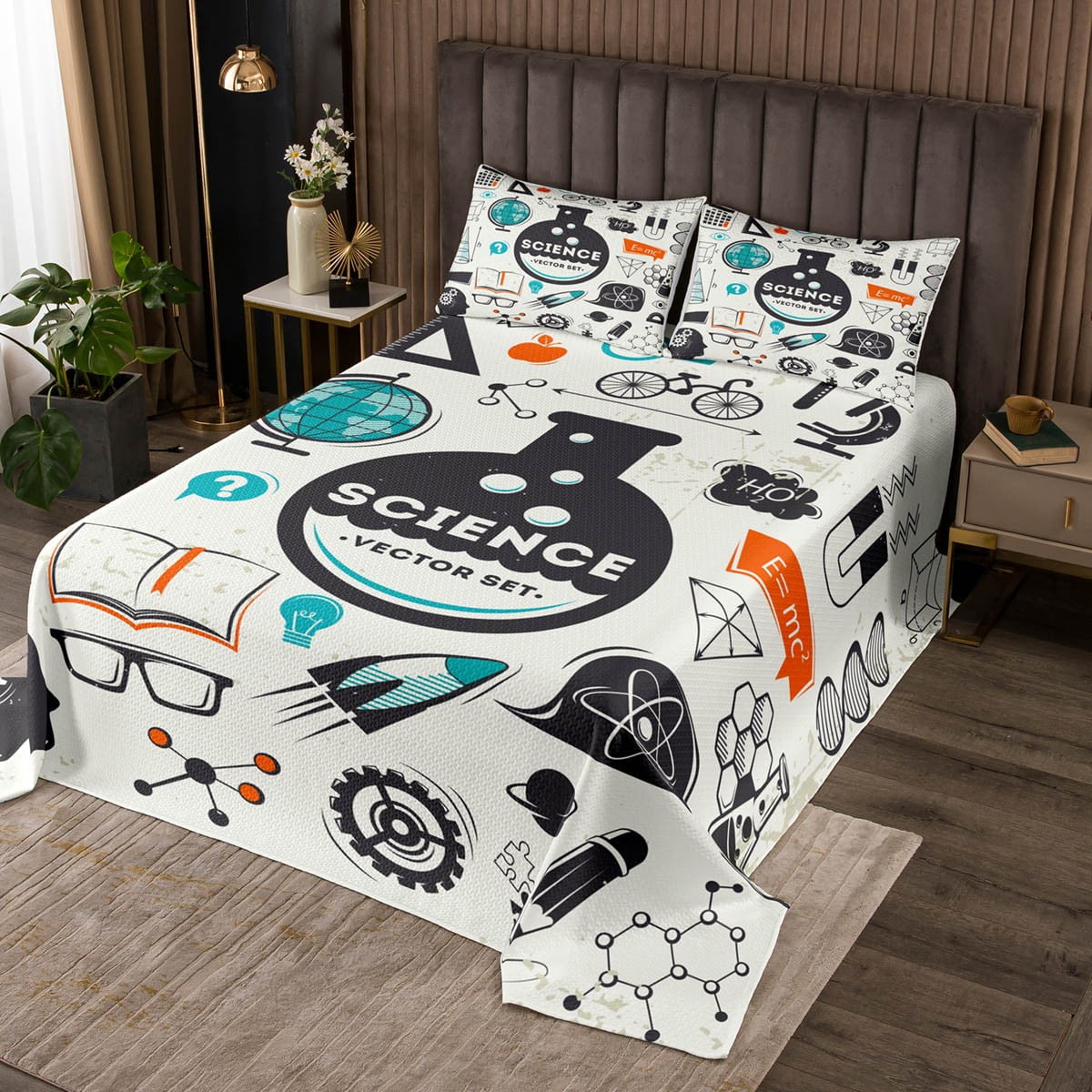 YST Science Formula Quilt Set Twin Size Science Theme Bedspread for ...