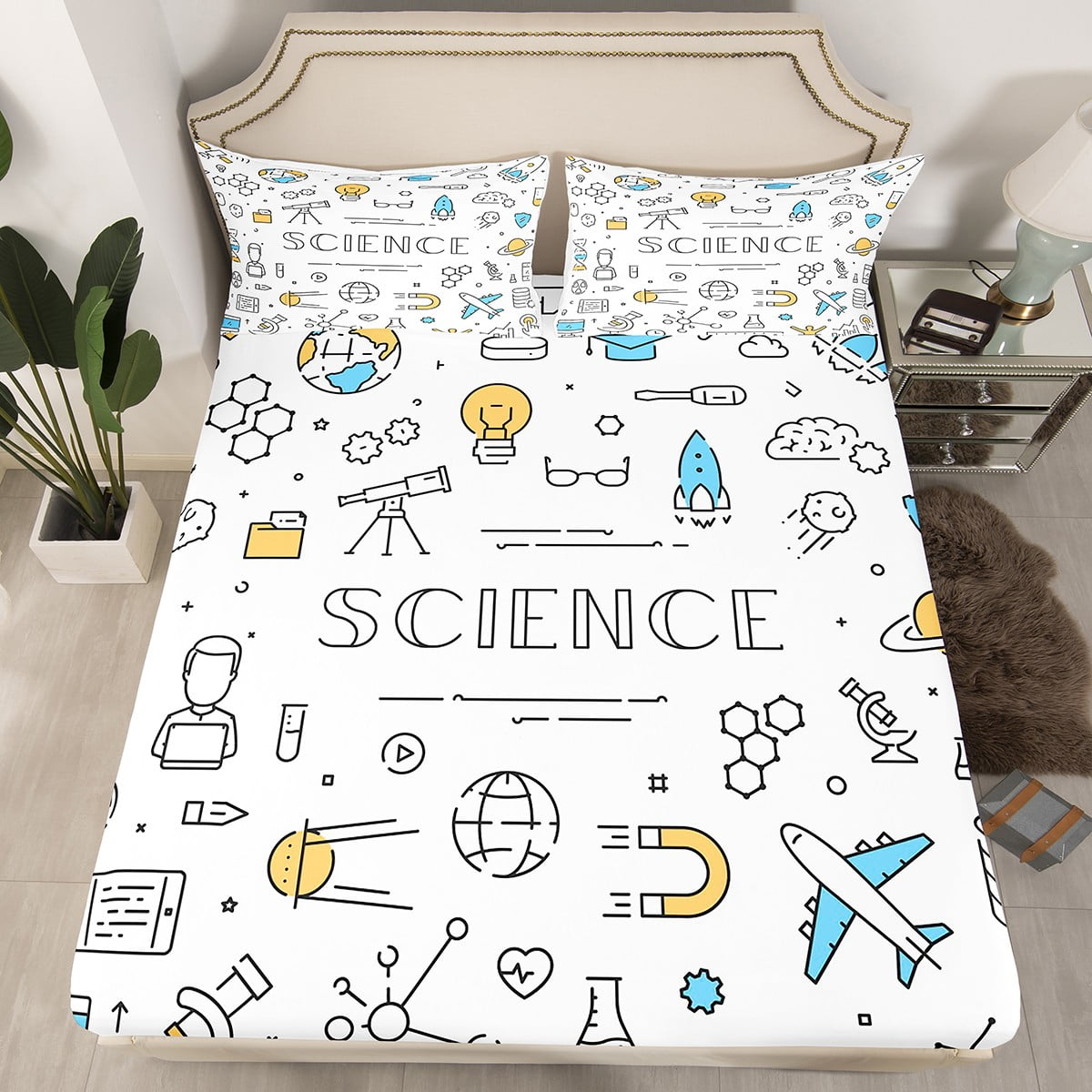 YST Science Theme Bed Sheets Math Geometry Science Fitted Sheet Full ...