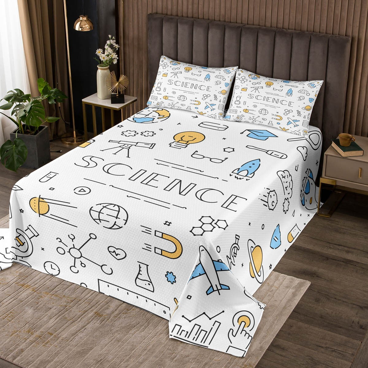 YST Science Theme Bedspread Math Geometry Science Quilt Set Twin Size ...