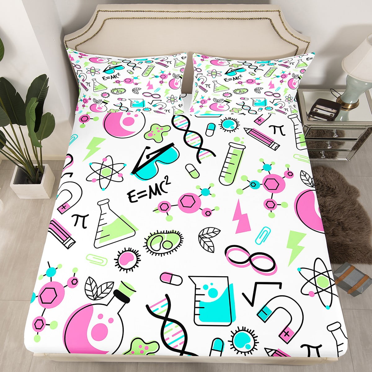 Erosebridal Science Theme Fitted Sheet Twin Math Equation Bed Sheets ...