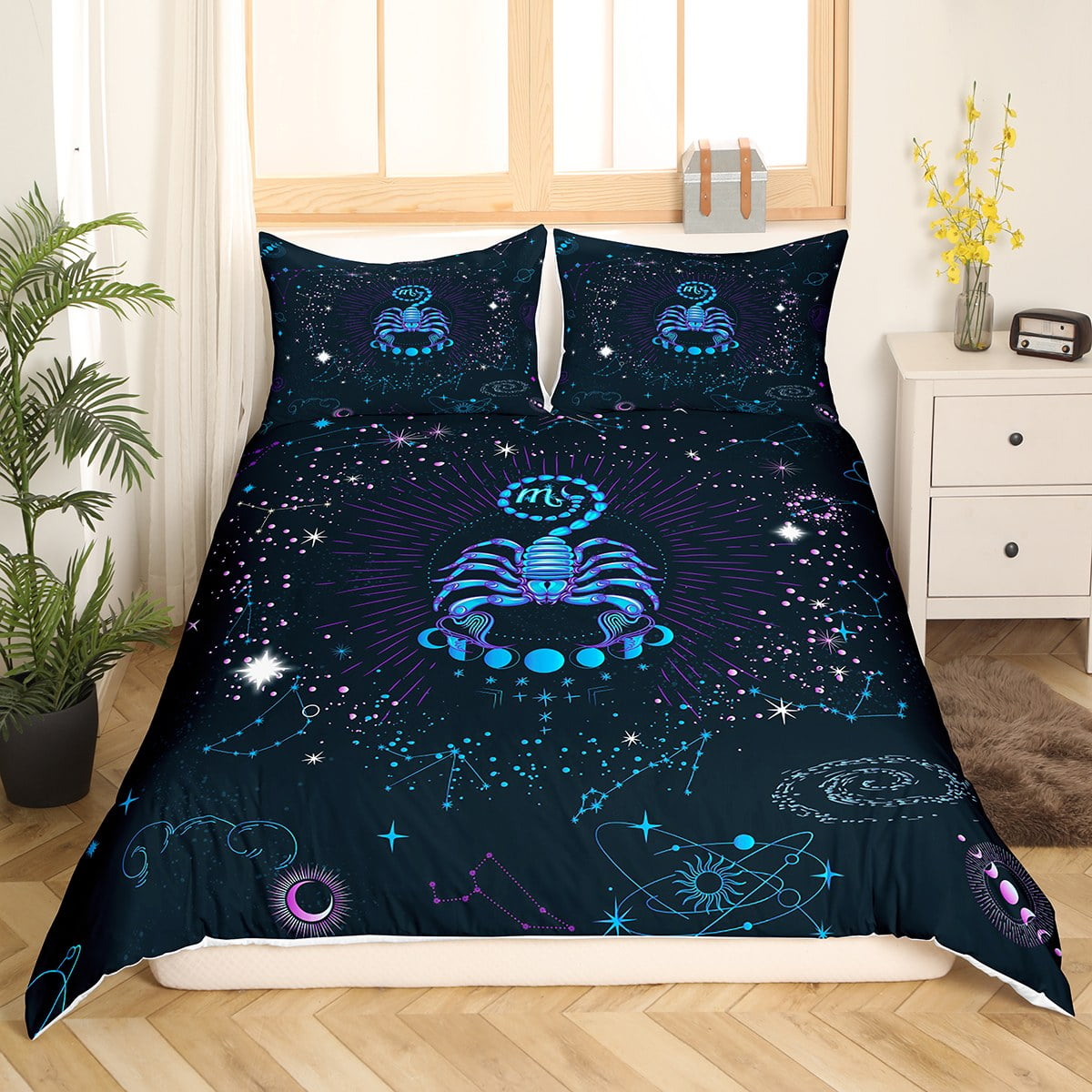 YST Scorpio Comforter Cover Trippy Cosmos Bed Set, Neon Blue Nebula ...